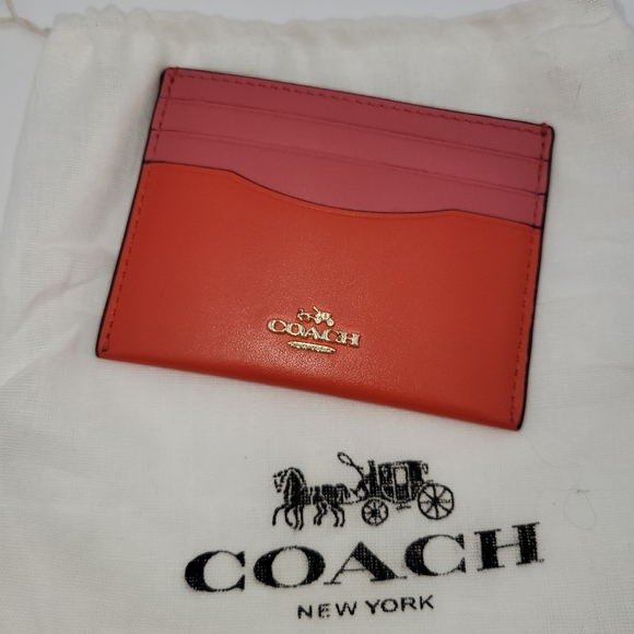 Coach | Bags | Coach Card Holder Red Pink Euc | Poshmark